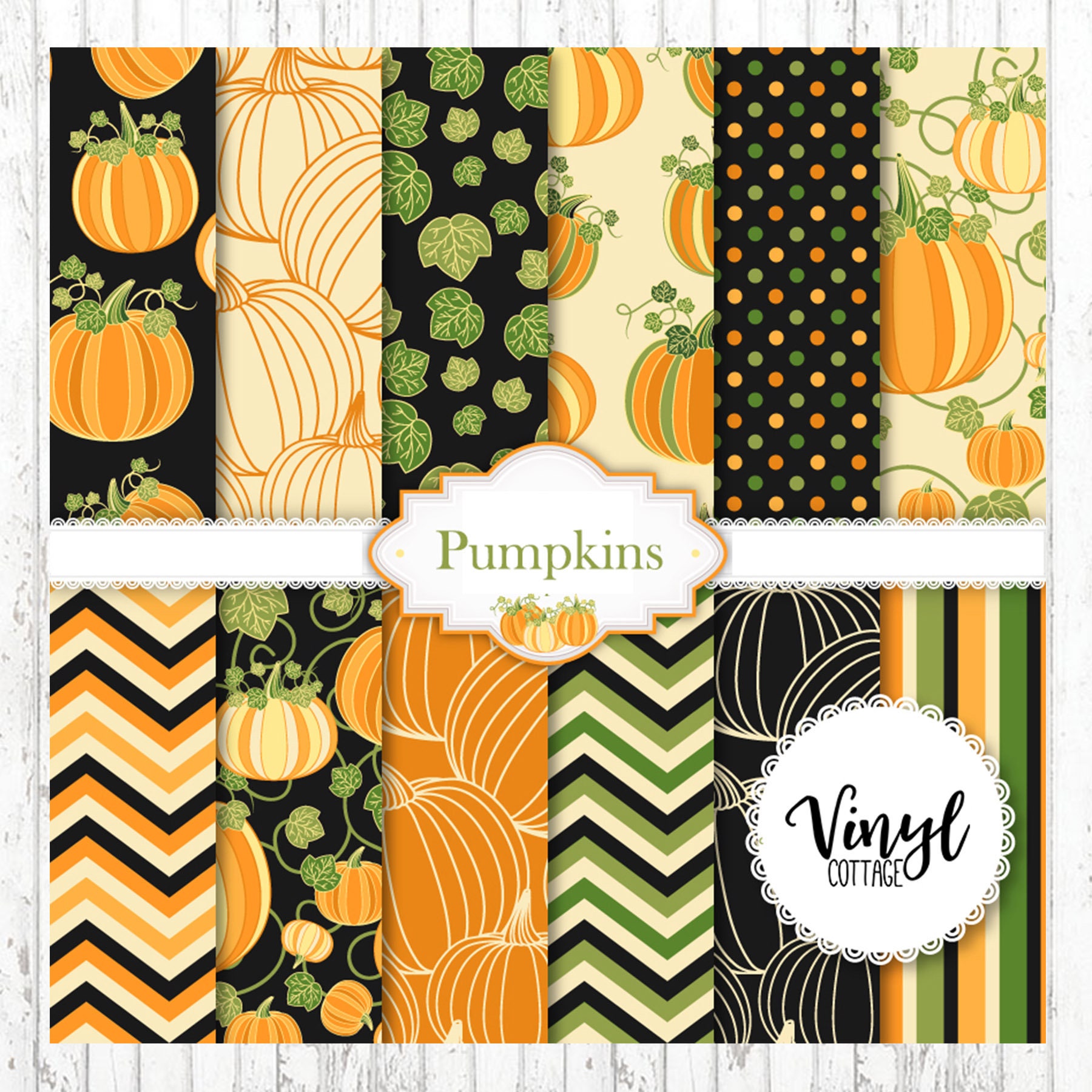Pumpkin Print Vinyl, Fall Pumpkins Print HTV, Chevron Pattern Heat ...