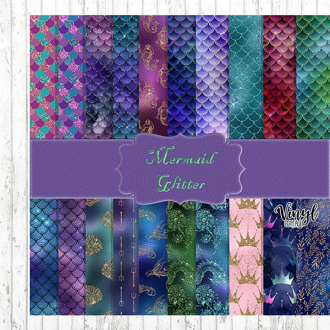 Mermaid Glitter Pattern Vinyl, Mermaid Scales Print Vinyl, Printed HTV ...