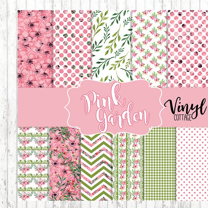 Pink Garden Floral Pattern Vinyl Flowers Printed Vinyl | Etsy