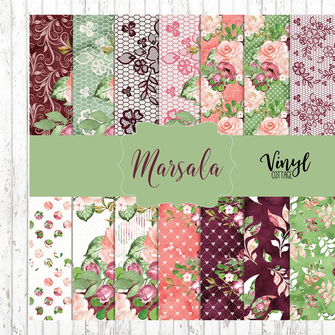 Marsala Pattern Vinyl, Watercolor Floral Print Vinyl, Burgandy Printed ...