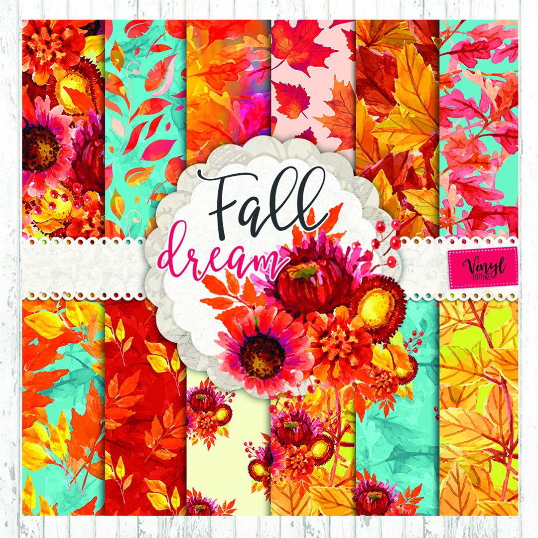 Fall Dream Pattern Vinyl, Autumn Floral Print HTV, Golden Leaves ...
