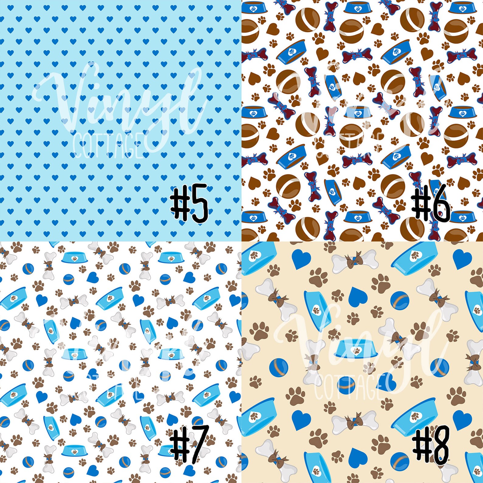 Pups in Blue Paw Print Pattern Dog Bones Heat Transfer - Etsy