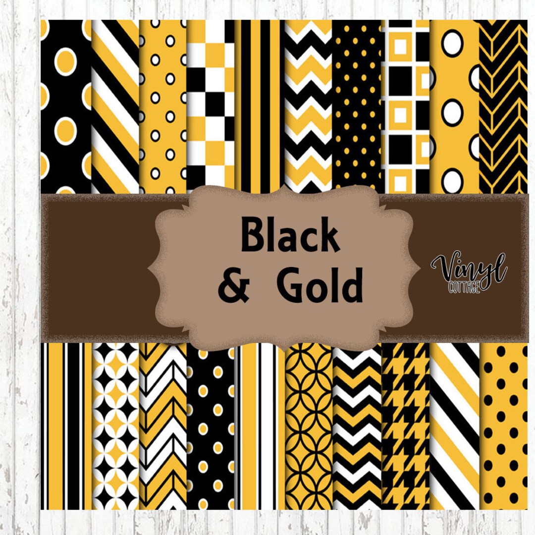 Black and Gold Pattern Vinyl, Yellow Gold Print Vinyl, Geometric ...