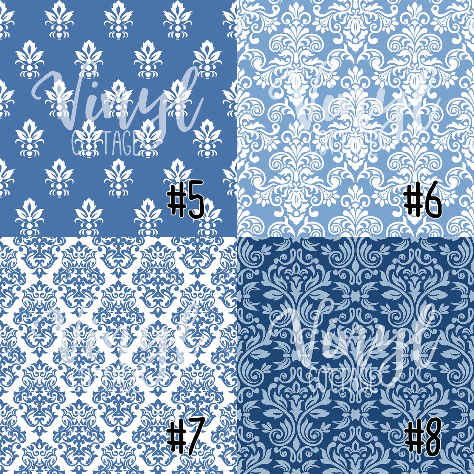 Vintage Blues Pattern Vinyl Blue Damask Heat Transfer Vinyl - Etsy