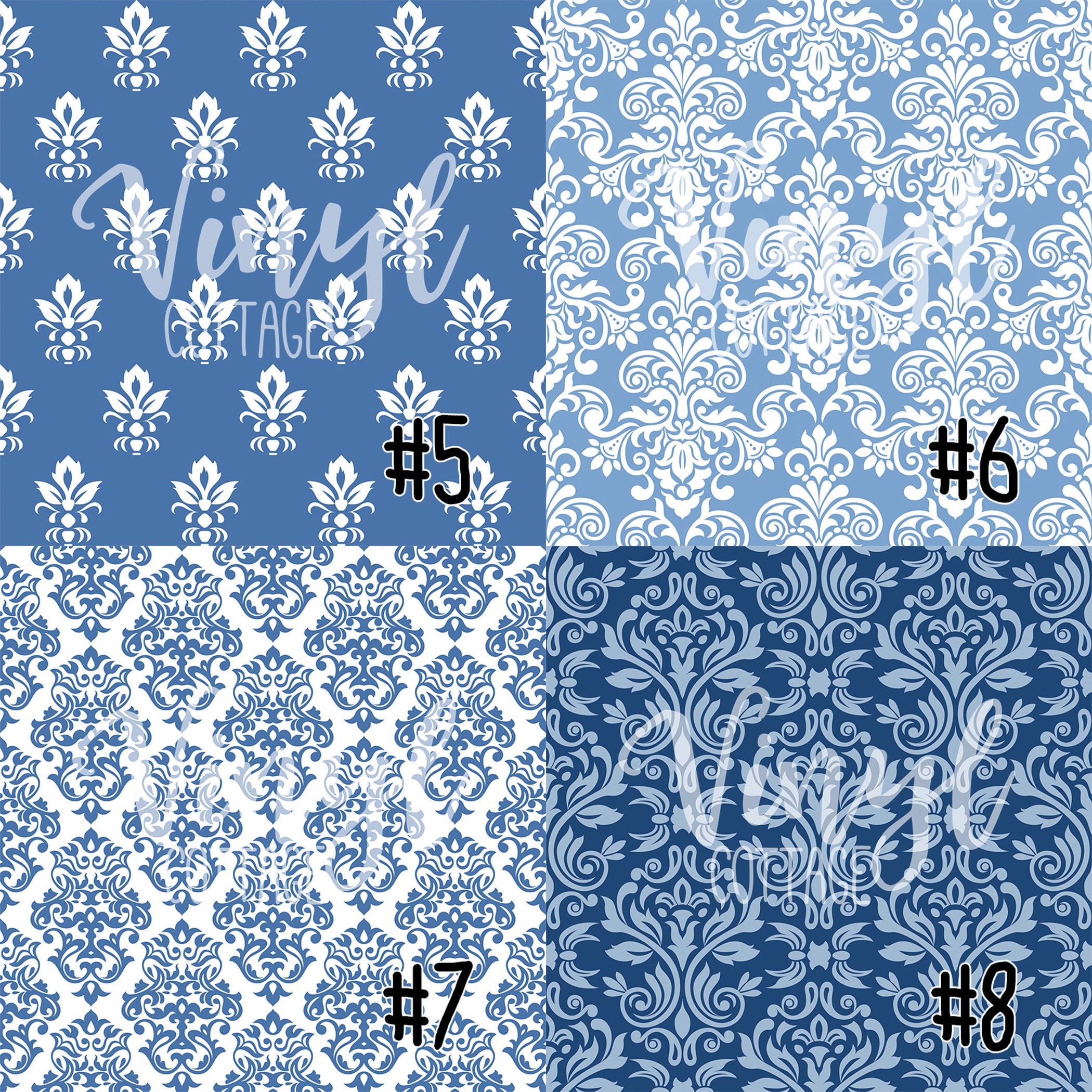 Vintage Blues Pattern Vinyl Blue Damask Heat Transfer Vinyl - Etsy