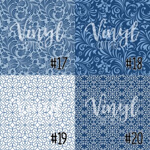 Vintage Blues Pattern Vinyl, Blue Damask, Heat Transfer Vinyl, Printed ...