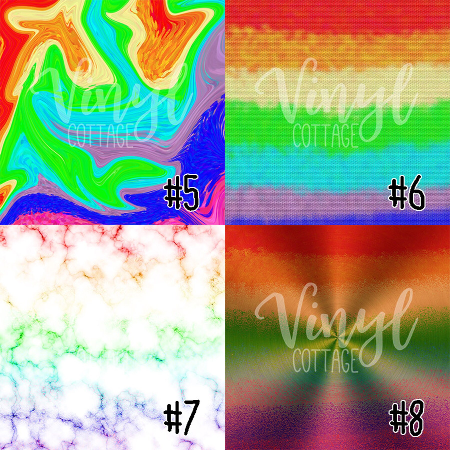 Rainbow Textures Pattern Vinyl, Rainbow Marble Print Vinyl, Printed HTV ...