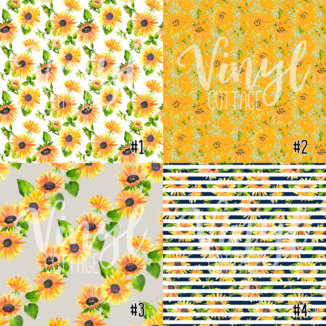 Sunflower Print Vinyl, Yellow and Navy Floral Print HTV, Summer Pattern ...
