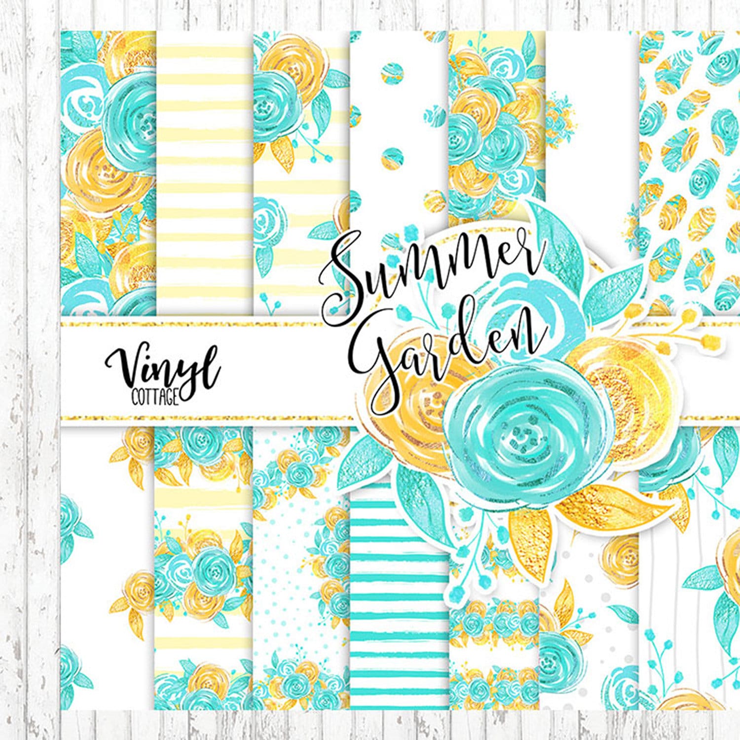 Summer Garden Pattern Vinylteal and Yellow Floral Plaid Print | Etsy