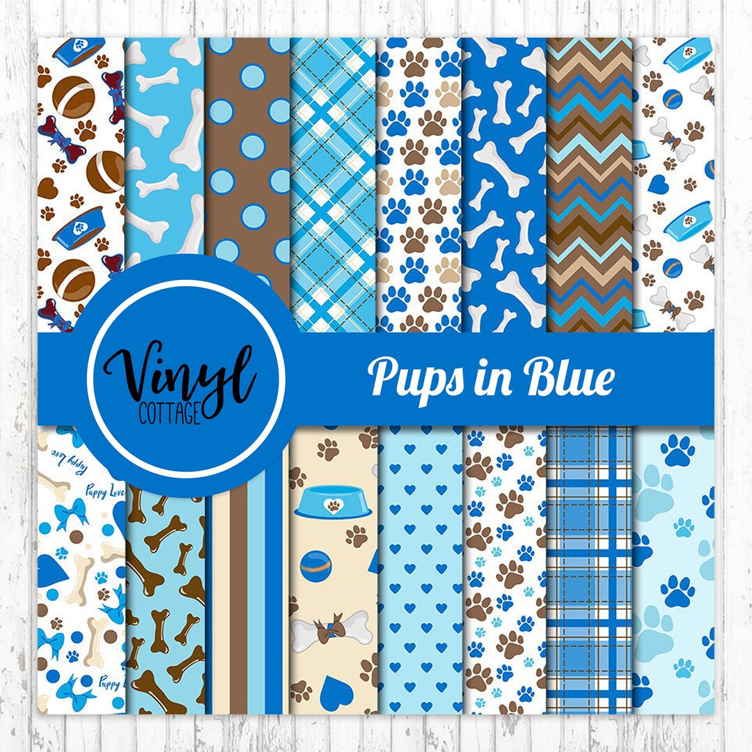 Pups in Blue, Paw Print Pattern, Dog Bones, Heat Transfer Vinyl ...