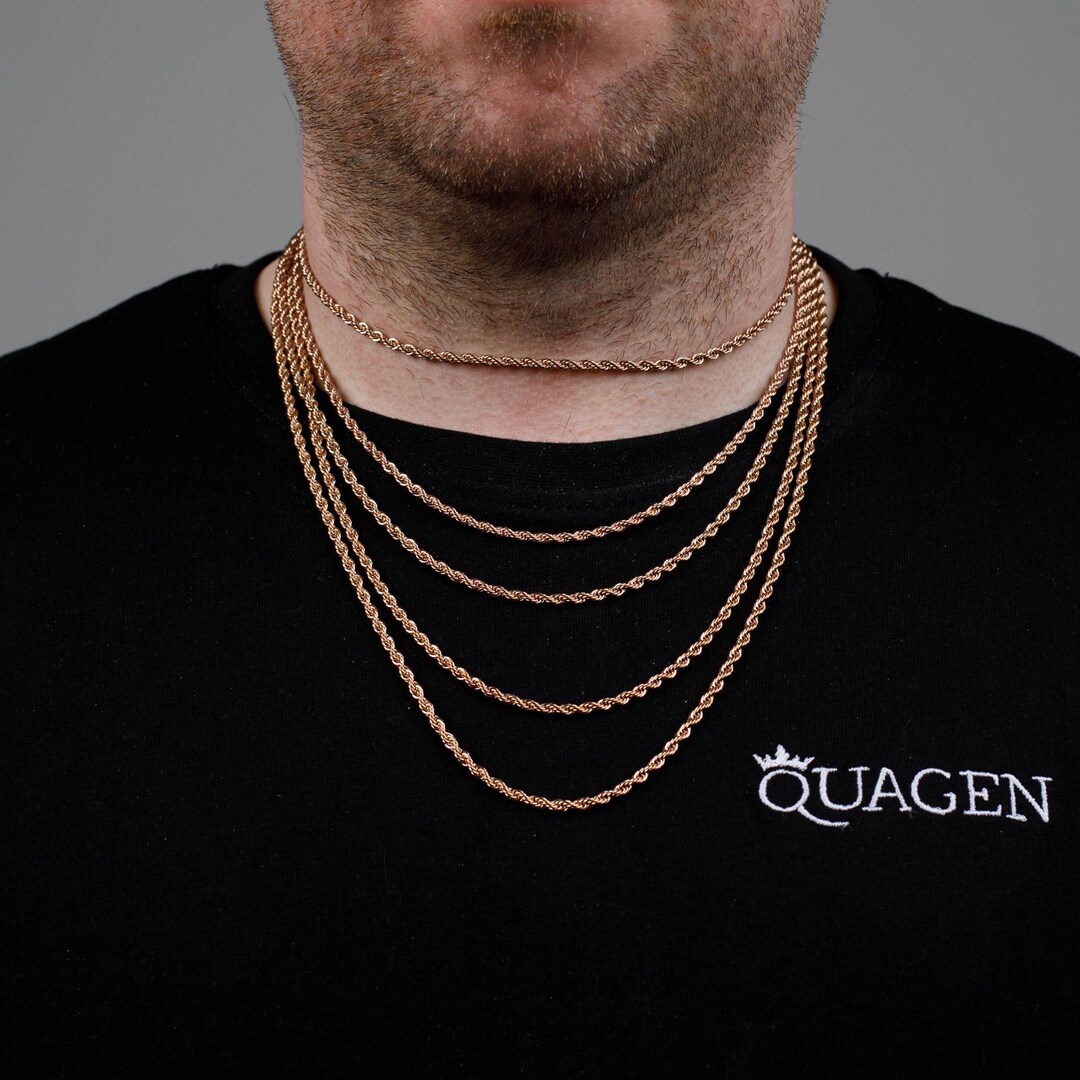 3MM 18K Rose Gold Rope Chain Necklace, Stainless Steel Necklace Men ...