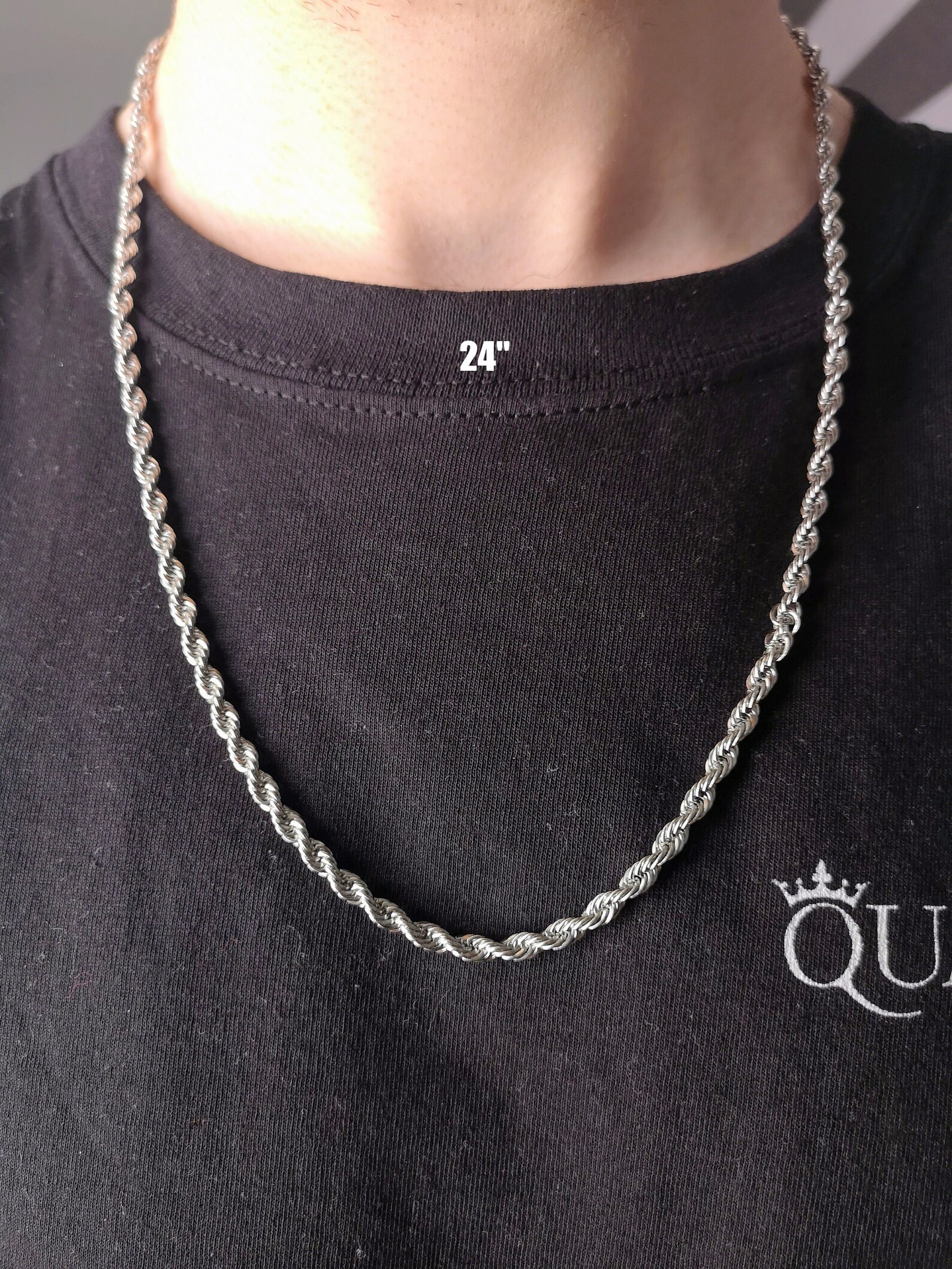 4MM Silver Rope Chain Necklace Stainless Steel Necklace Men | Etsy