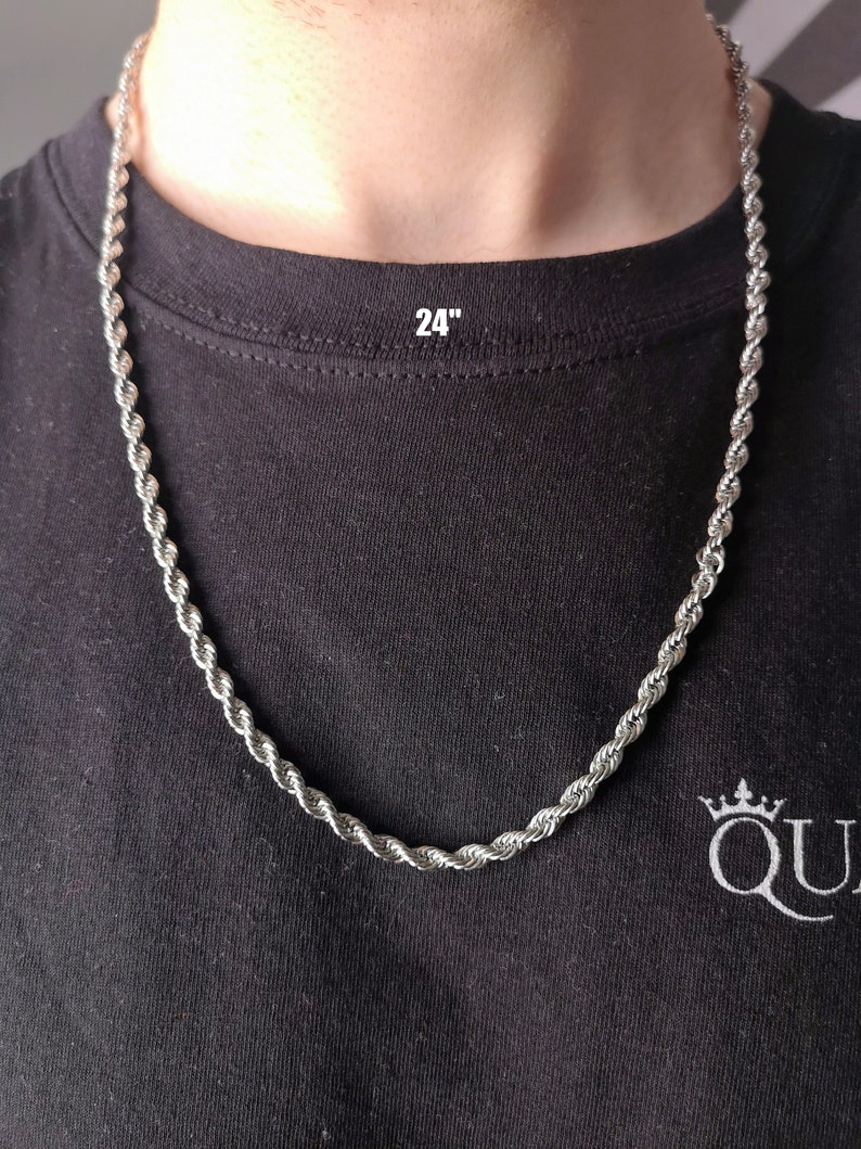 4MM Silver Rope Chain Necklace Stainless Steel Necklace Men | Etsy