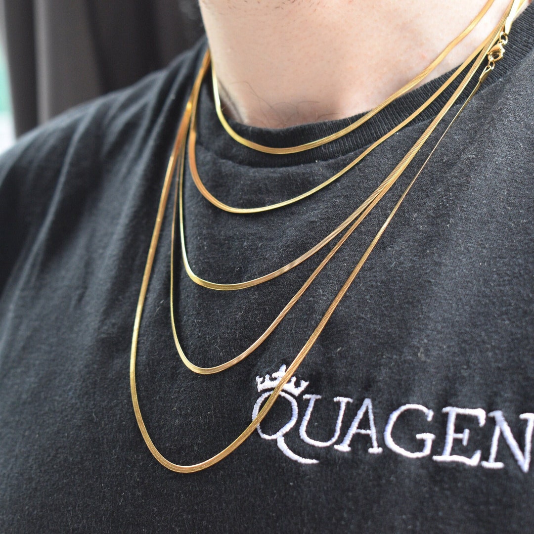 18K Gold Snake Chain Necklace 2MM Herringbone Gold Necklace for Men ...