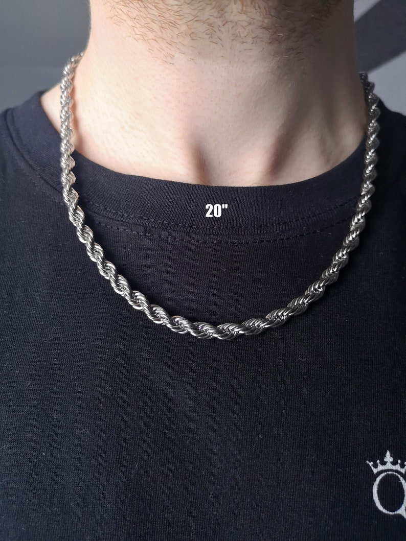 6MM Silver Rope Chain Necklace Stainless Steel Necklace Men | Etsy