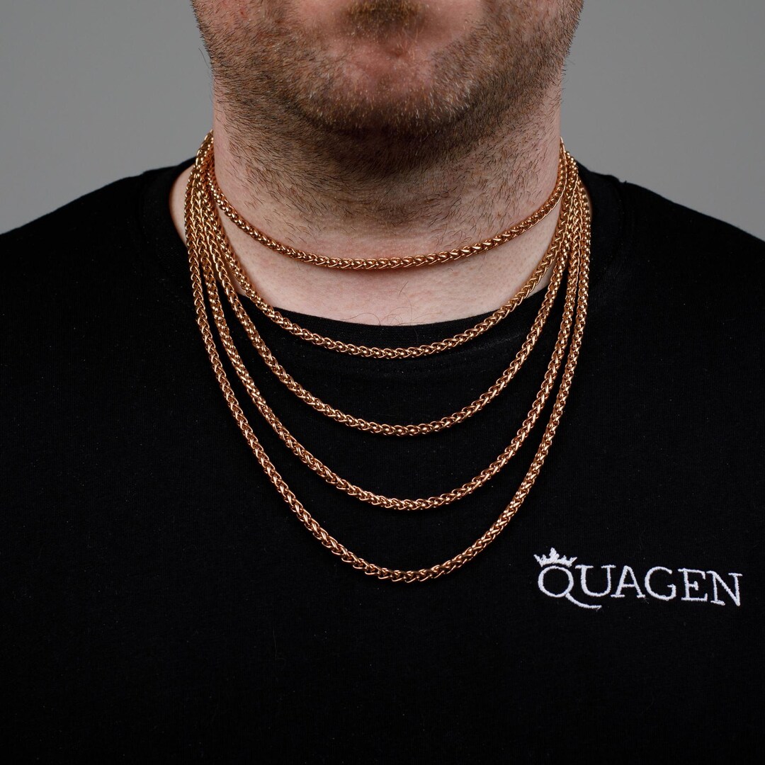 4MM 18K Rose Gold Wheat Chain Necklace - Stainless Steel - Etsy