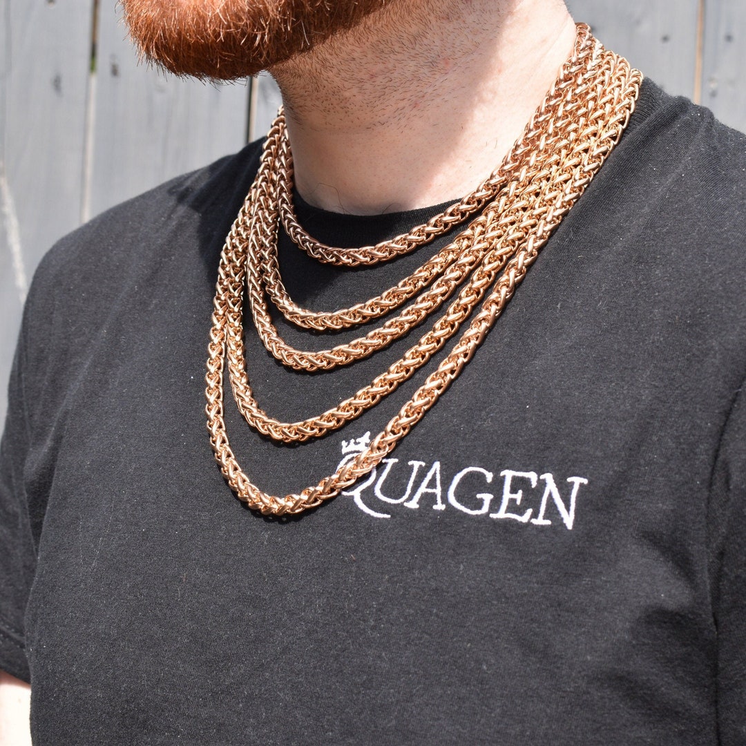 7MM Rose Gold Wheat Chain Necklace - Stainless Steel Men's Necklace - Etsy