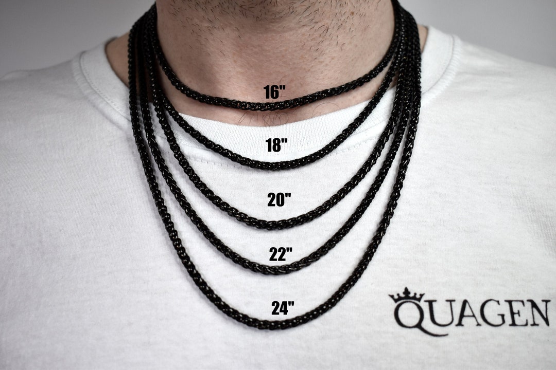 Mens Black Necklace, 4MM Black Wheat Chain Necklace Mens Jewelry ...