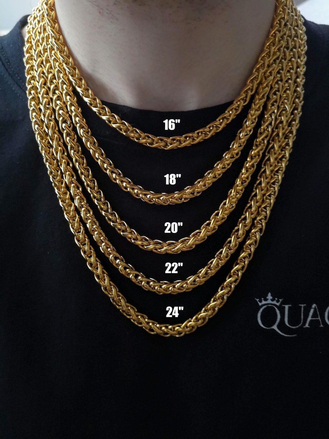 Mens Gold Necklace 7MM 18K Gold Wheat Chain Necklace Mens - Etsy