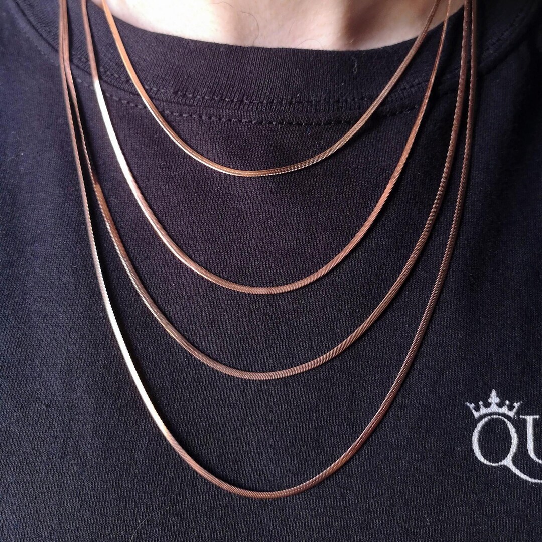 Dainty 18k Rose Gold Snake Chain Necklace: Herringbone Style - Etsy UK