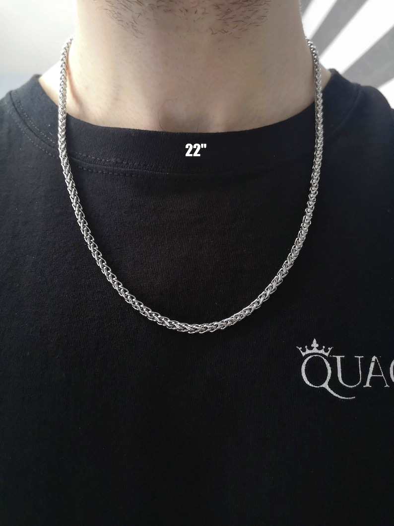 4MM Silver Wheat Chain Necklace Stainless Steel Necklace Men | Etsy