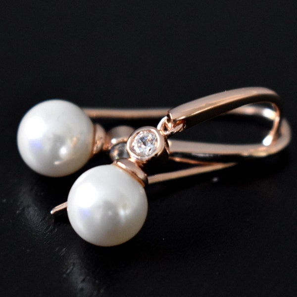 Rose Gold Pearl Earrings - Etsy