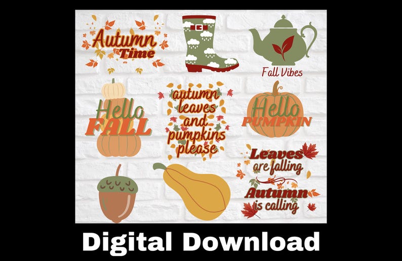 Autumn PNG Clipart Bundle | Fall Sticker Set, Pumpkin & Leaves Digital ...
