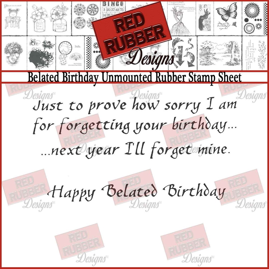 Belated Birthday Unmounted Rubber Stamp Sheet - Etsy