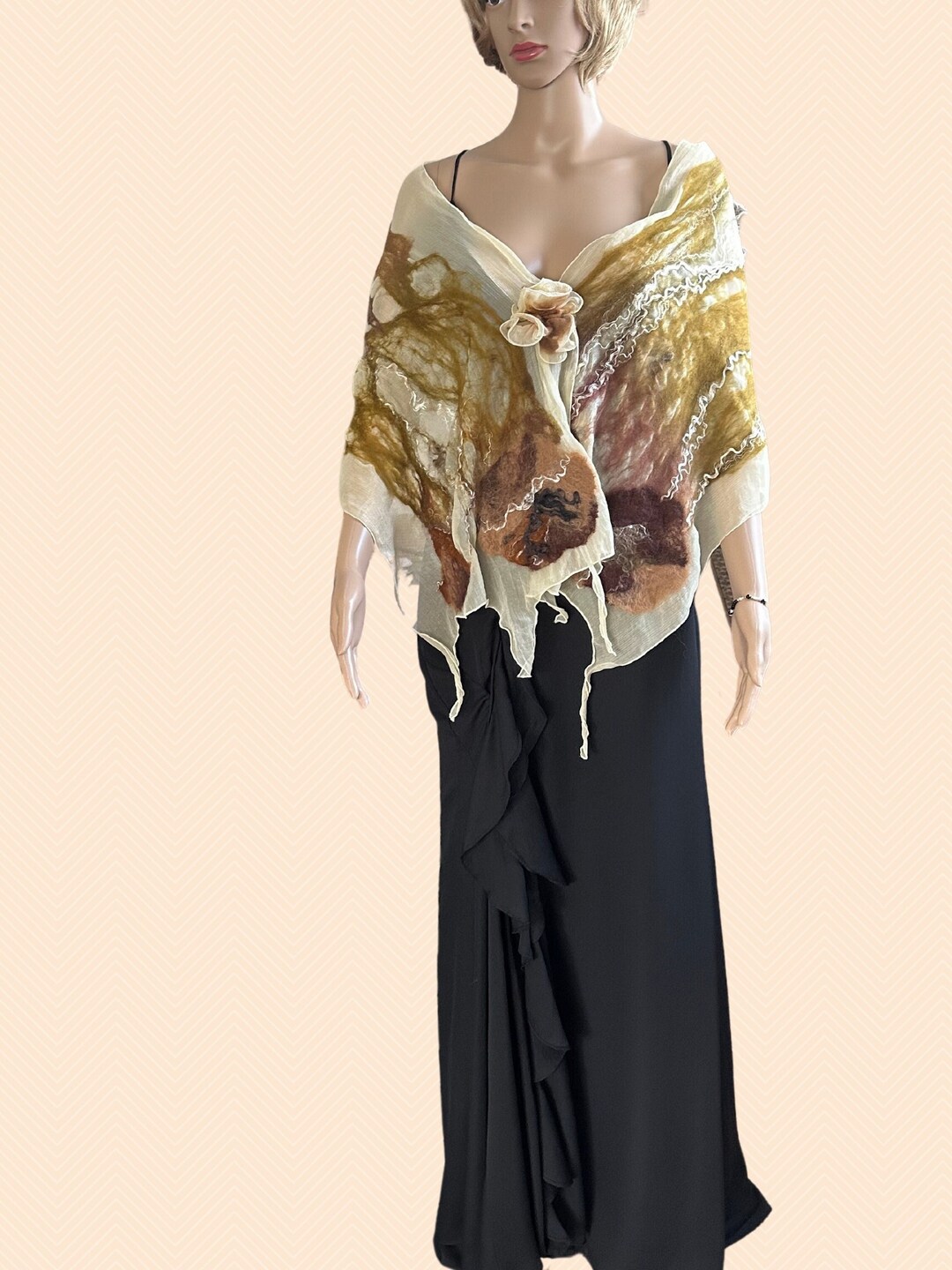 Beautiful Unique Brown Gold Scarf Shawl Accessory Floral Designer ...