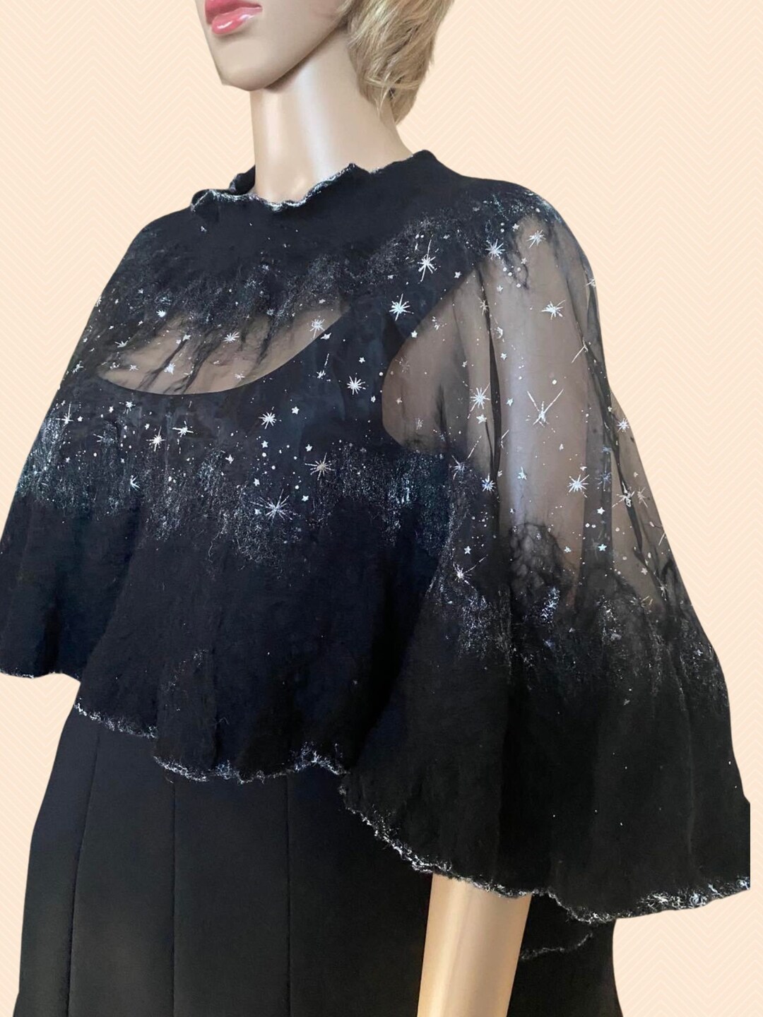 Sleeveless Poncho Chiffon Wedding Evening Merino Wool Wrap NUNO ...