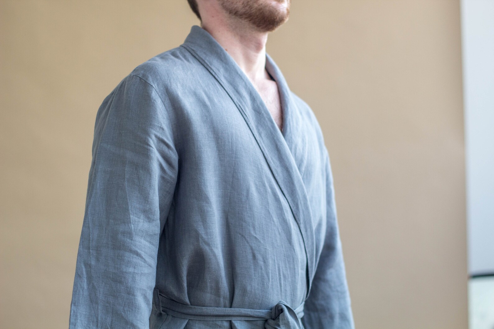 Gray Linen Robe for Men Linen Bathrobe Dressing Gown - Etsy
