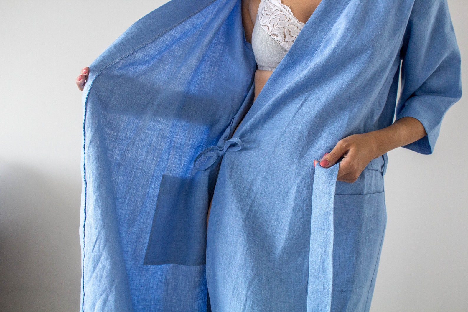 Blue Long Linen Robe Kimono Robe Dressing Gown - Etsy