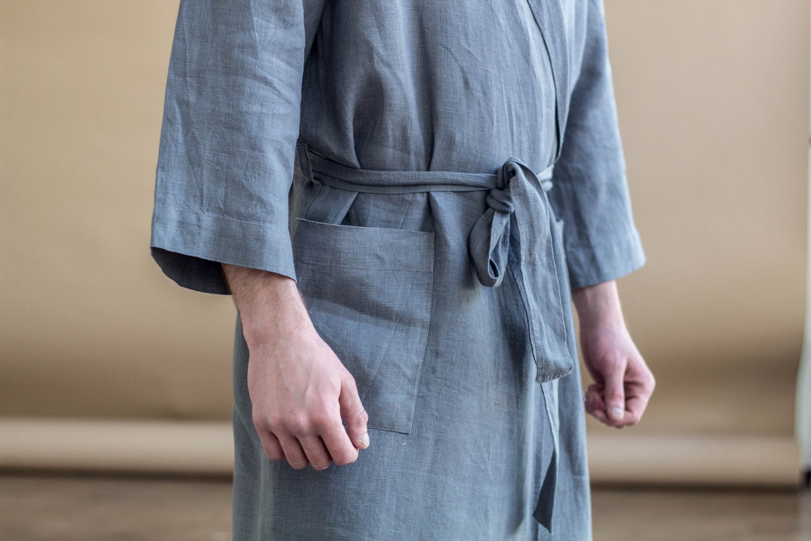Gray Linen Robe for Men Linen Bathrobe Dressing Gown | Etsy