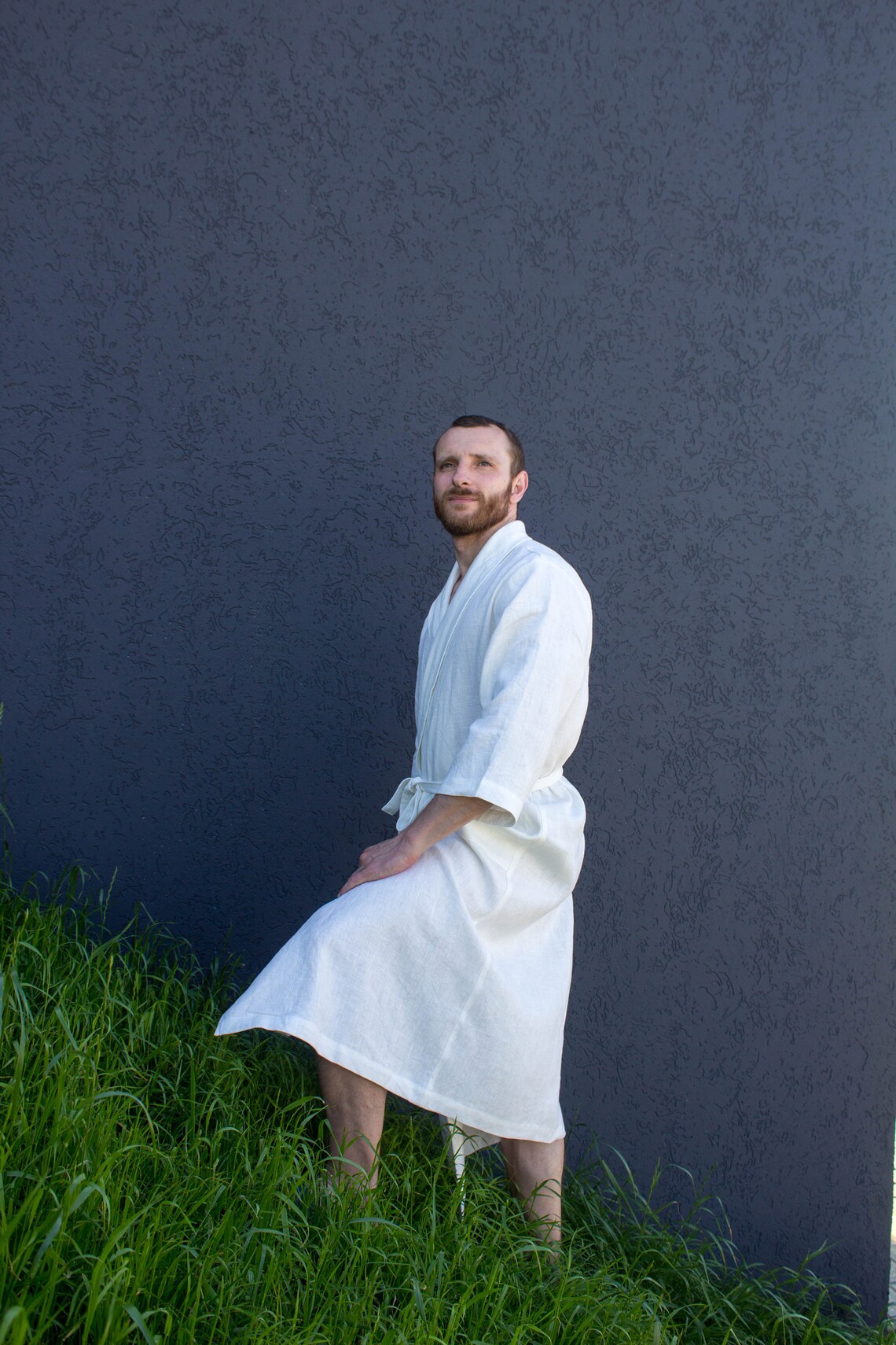 White Mens Linen Robe Wedding Robe Dressing Gown | Etsy