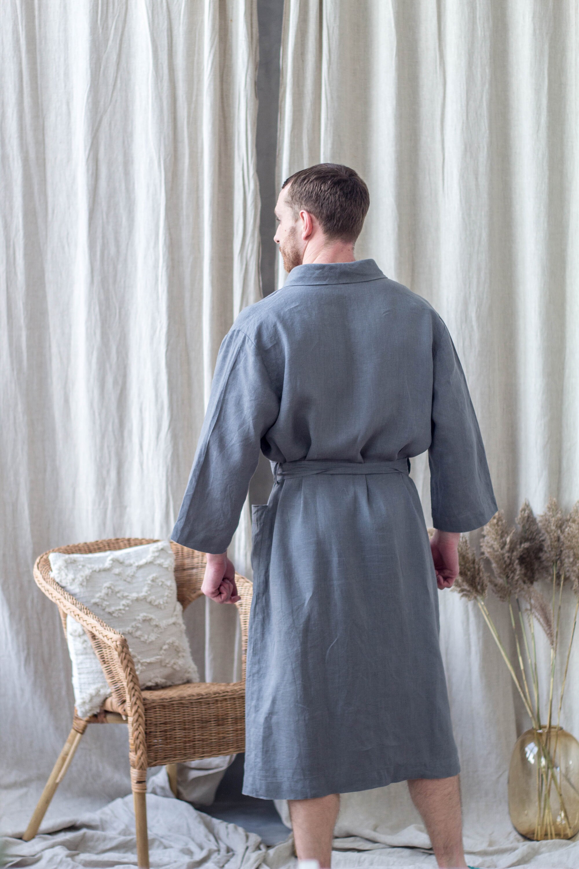 Gray Linen Robe for Men Linen Bathrobe Dressing Gown - Etsy