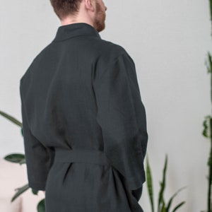 Black Linen Bathrobe for Men, Natural Laungewear, Homewear, Wedding ...