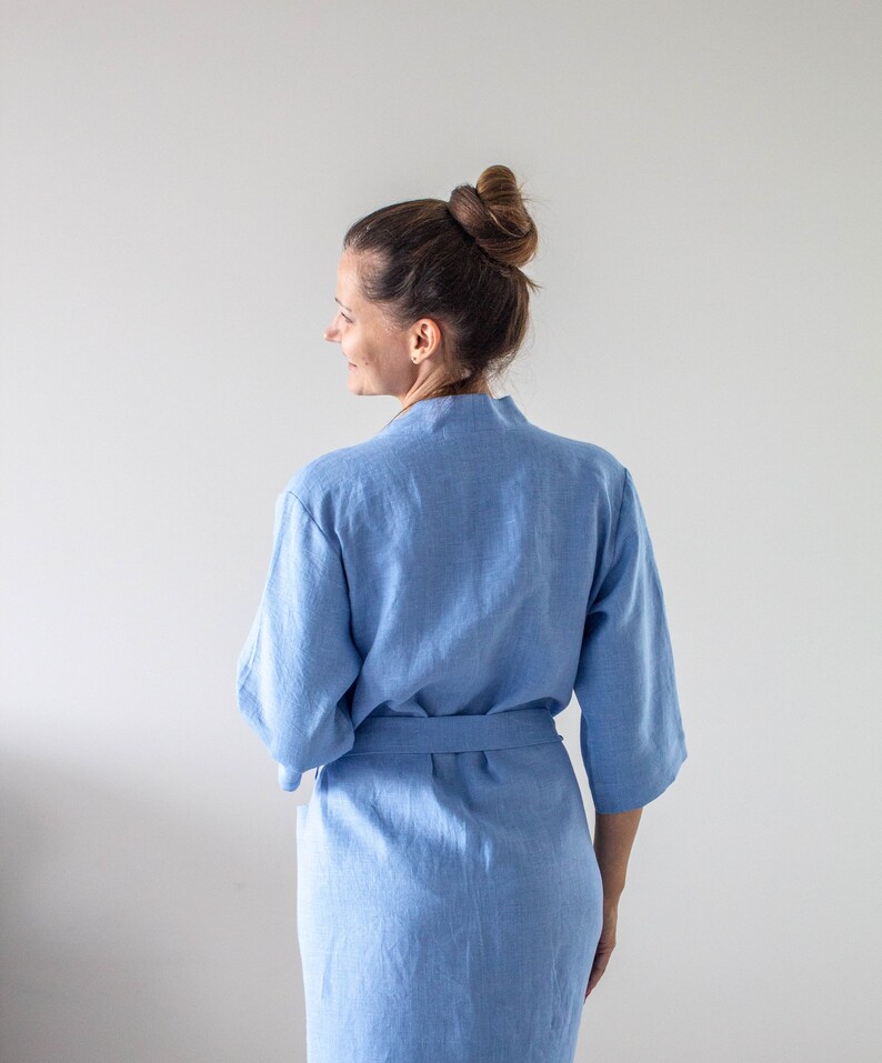 Blue Long Linen Robe Kimono Robe Dressing Gown - Etsy