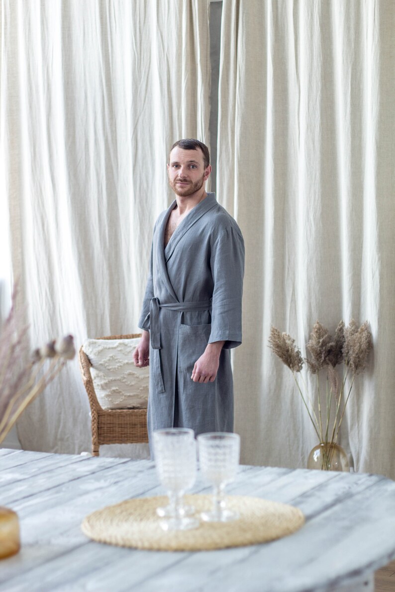 Gray Linen Robe for Men Linen Bathrobe Dressing Gown - Etsy