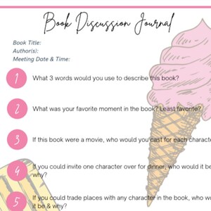 Book Club Discussion Journal Printable Ice Cream - Etsy