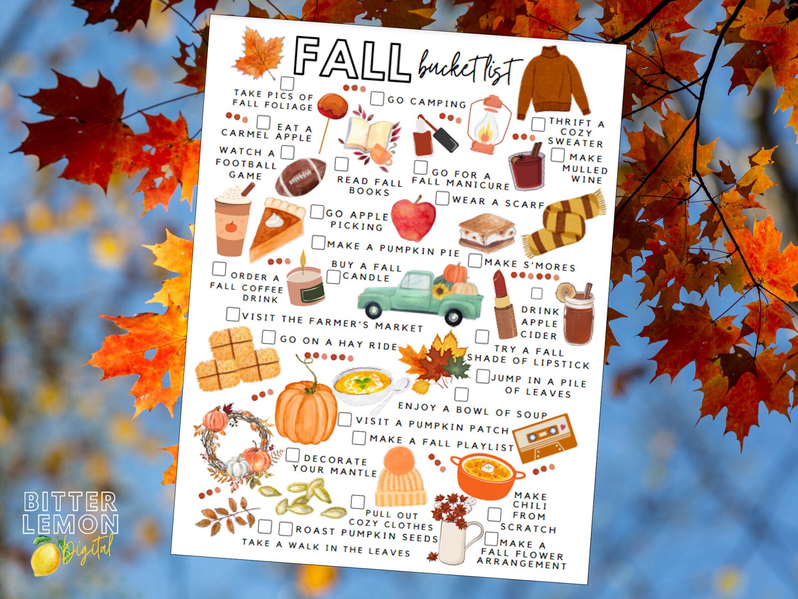 Printable Monthly Fall Checklist Value Pack | October November December ...