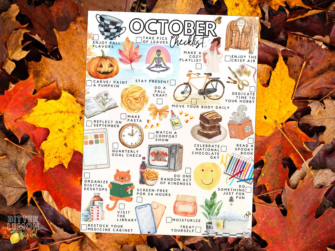 Printable October Checklist | October Bucket List - Etsy