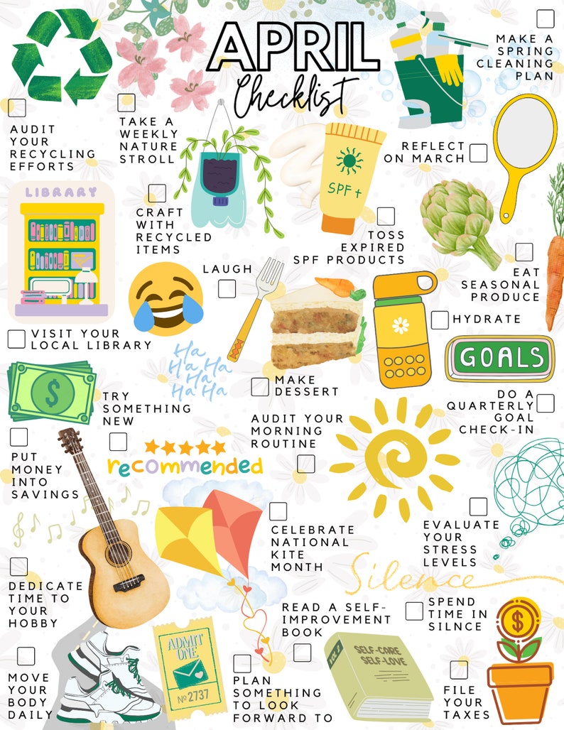 Printable April Checklist | April Bucket List - Etsy