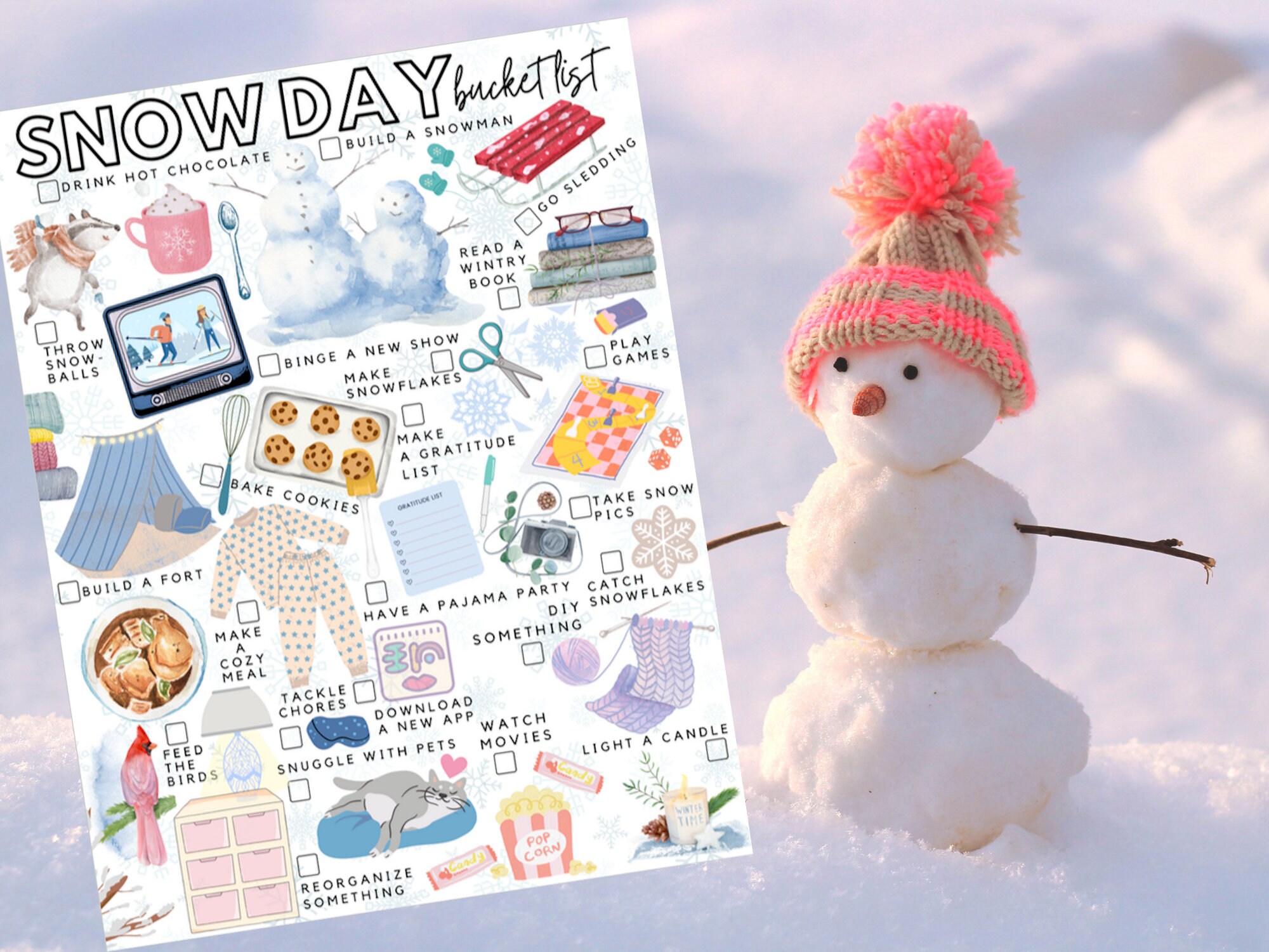 Printable Snow Day Bucket List | Snow Day To-do List - Etsy