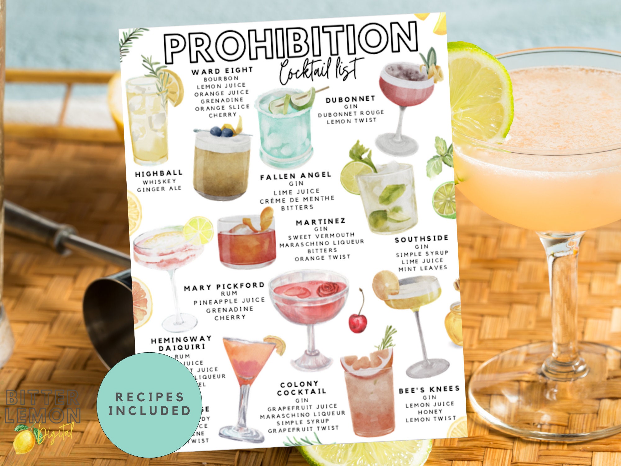 Printable Prohibition Cocktail List | 1920's Drink Recipes - Etsy