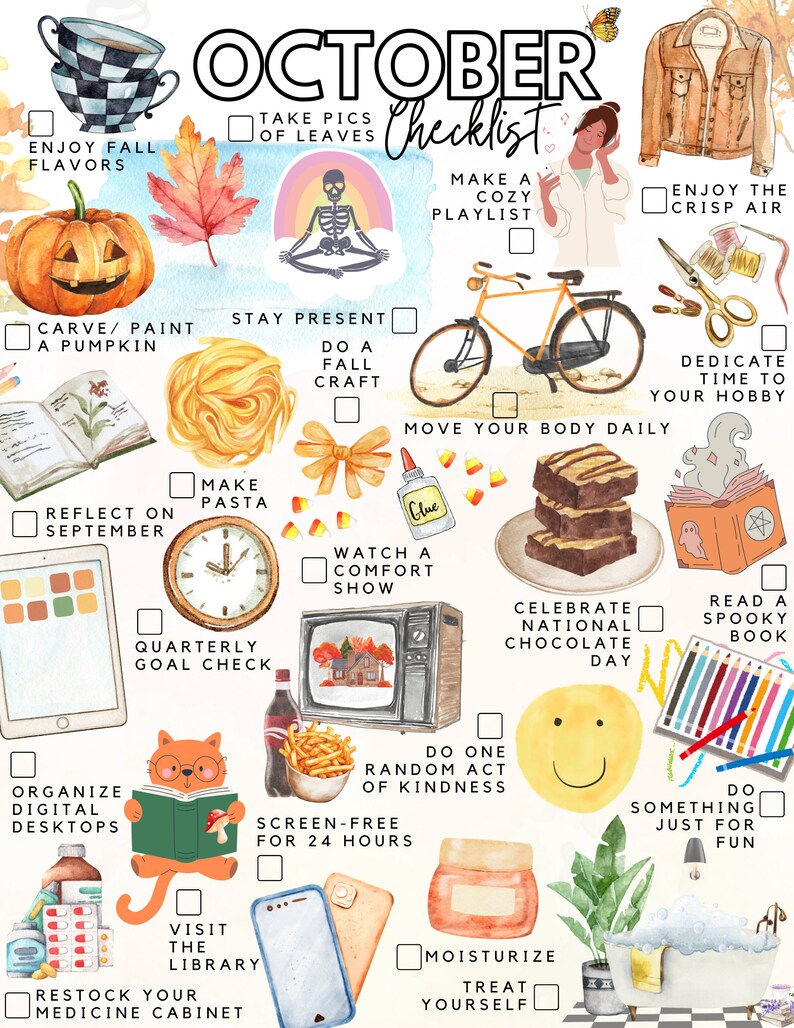 Printable October Checklist | October Bucket List - Etsy