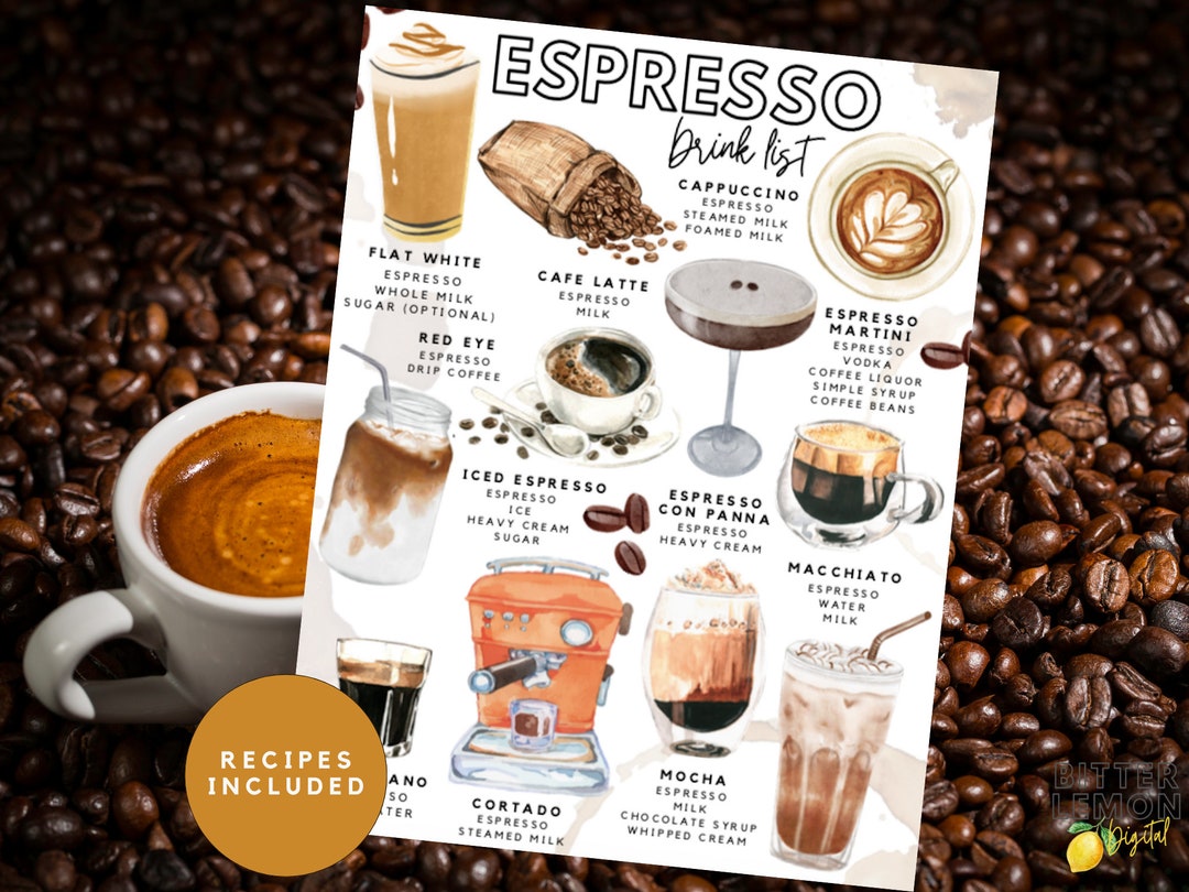 Printable Espresso Drink List | Espresso Drink Recipes - Etsy