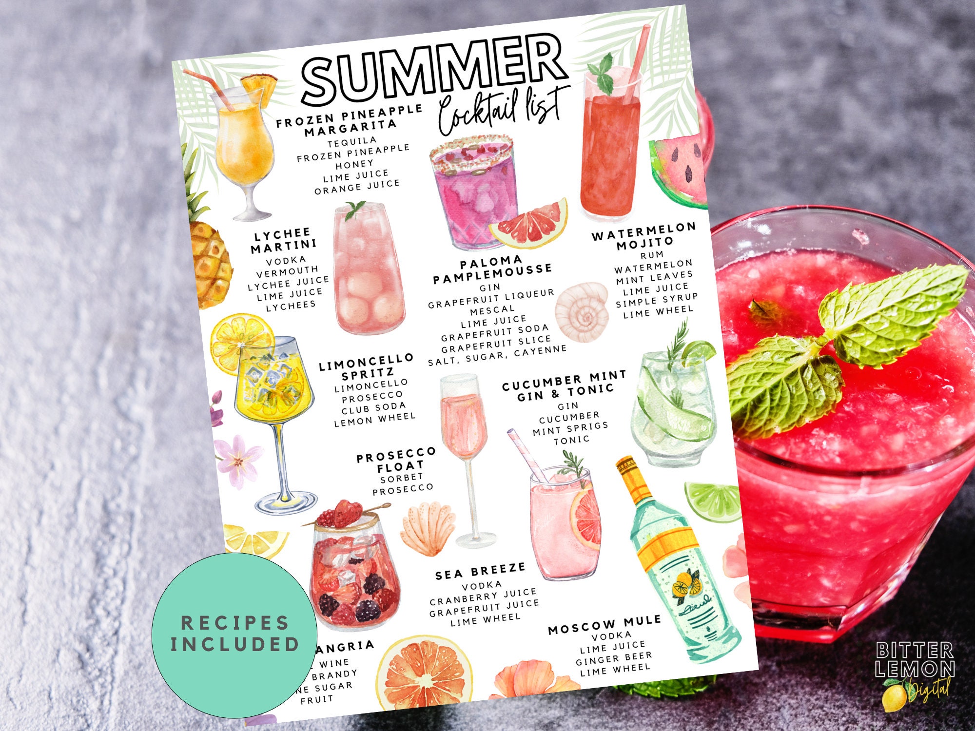 Printable Summer Cocktail List | Summer Drink Recipes - Etsy