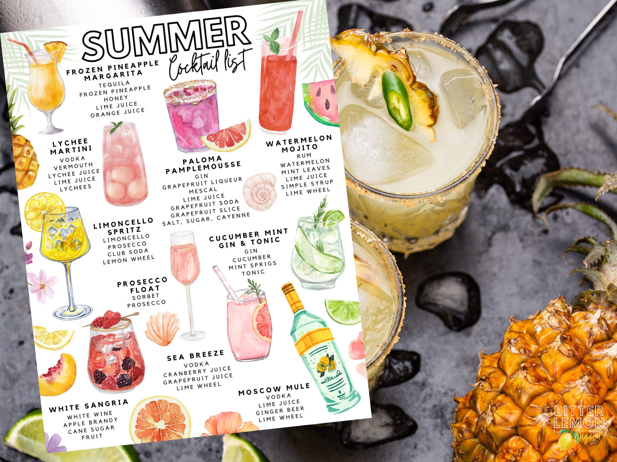 Printable Summer Cocktail List | Summer Drink Recipes - Etsy