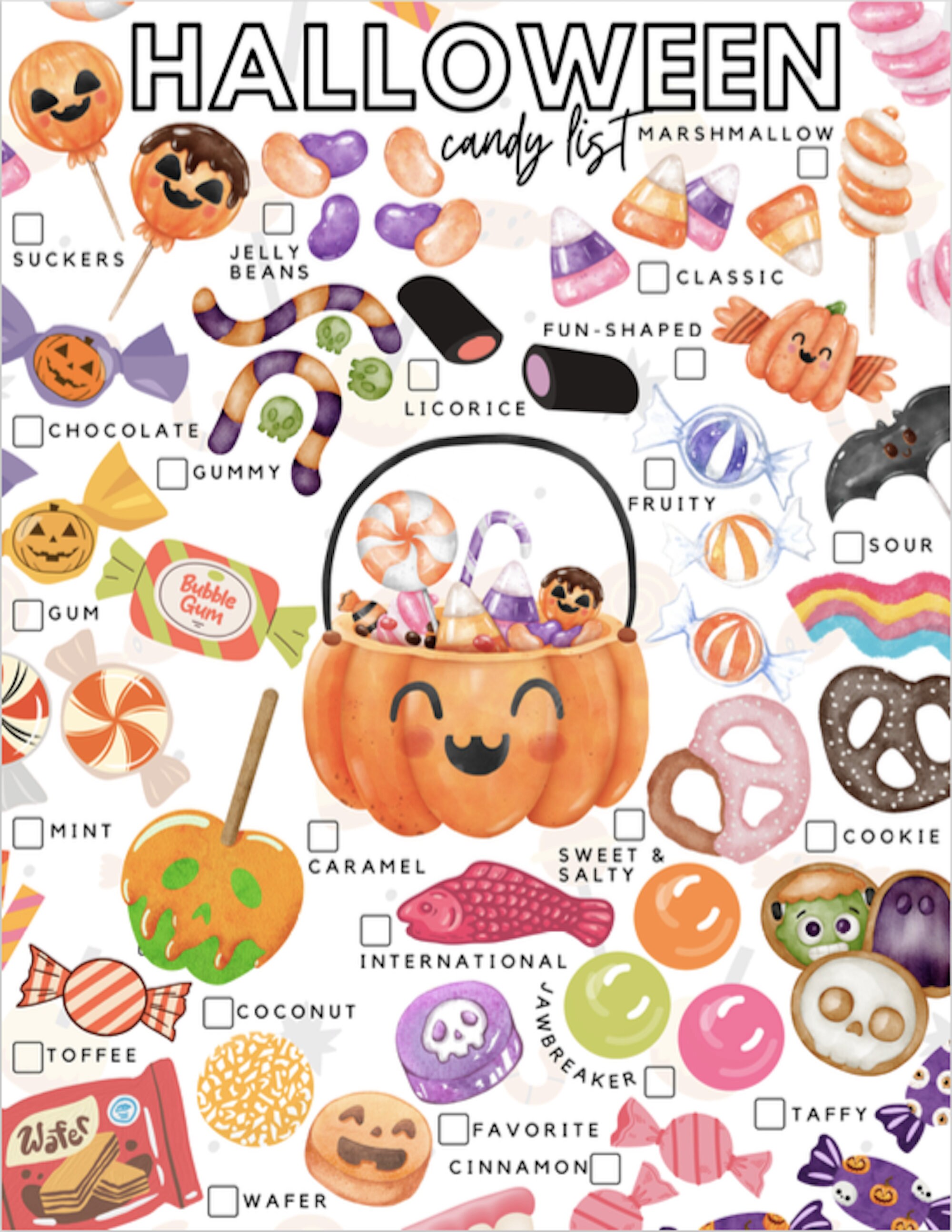 Printable Halloween Candy List | Trick-or-treat Candy Checklist - Etsy