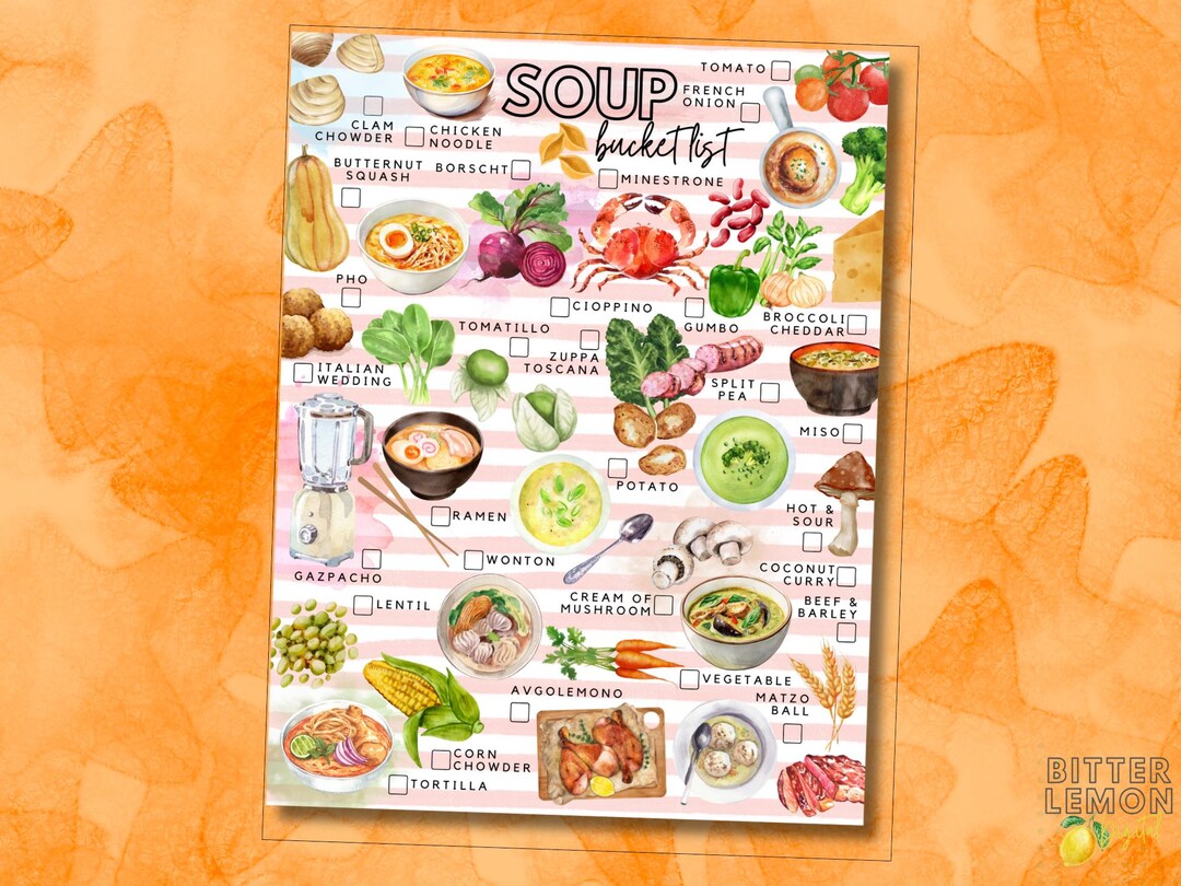 Soup Bucket List Printable: Cozy Kitchen Art (PDF Download) - Etsy